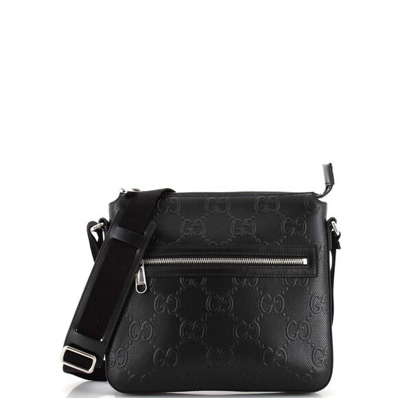 Gucci | Bags | Gucci Front Zip Messenger Bag Gg Embossed Leather Small ...